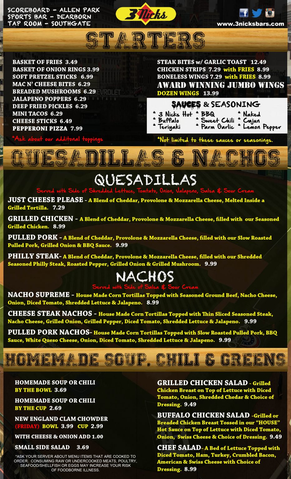 MENUS | 3 Nicks Bars - Scoreboard, Tap Room, Sports Bar 313-563-8349